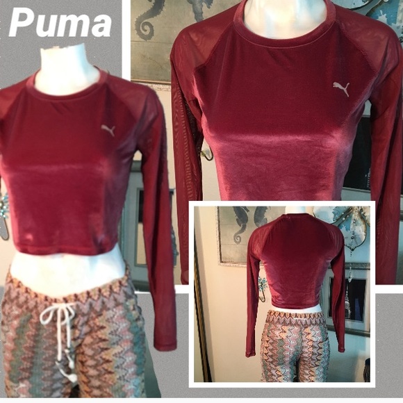 Puma | Tops | Puma Velour And Mesh Cropped Top | Poshmark